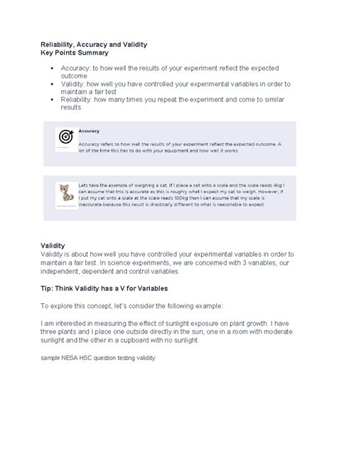 Reliability Validity And Accuracy In Experiments Key Concepts Studocu
