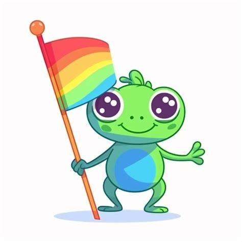 Premium Photo A Cartoon Frog Holding A Rainbow Flag And Waving
