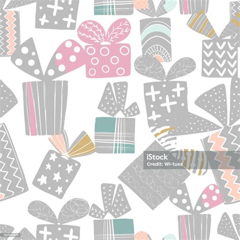 패턴 크리스마스 선물 상자입니다 표면 디자인에 아름 다운 선물 상자 기념일에 대한 스톡 벡터 아트 및 기타 이미지 기념일 낙서 드로잉 놀라움 Istock