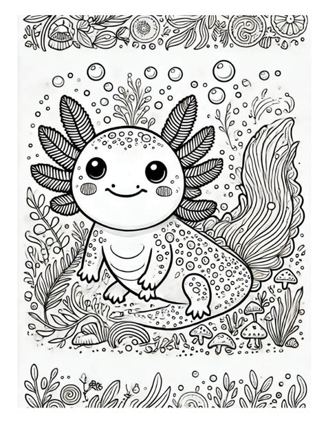 Axolotl Coloring Page Cute Pdf