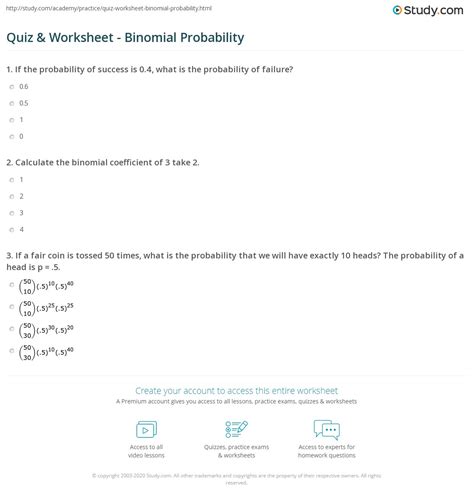 Binomial Distribution Worksheet