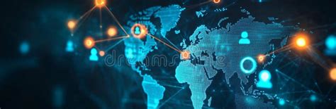 Global Network Connection Map With Glowing Lines Stock Illustration Illustration Of Connection