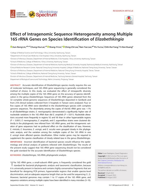 Pdf Effect Of Intragenomic Sequence Heterogeneity Among Multiple 16s