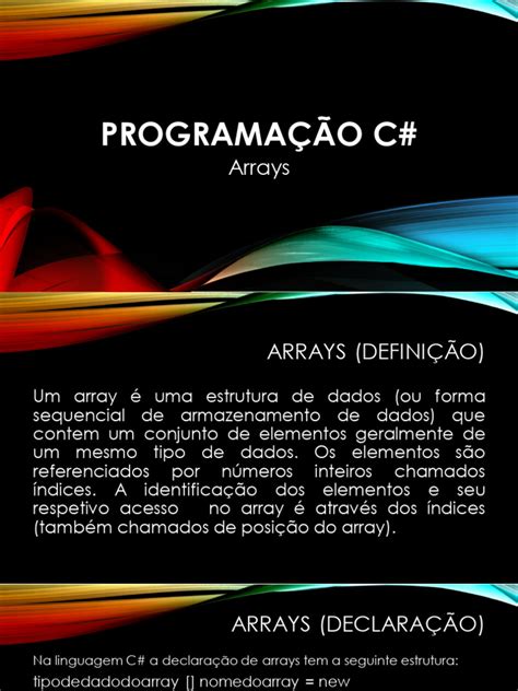 C Aula 6 Arrays Pdf C Sharp Linguagem De Programação Gestão