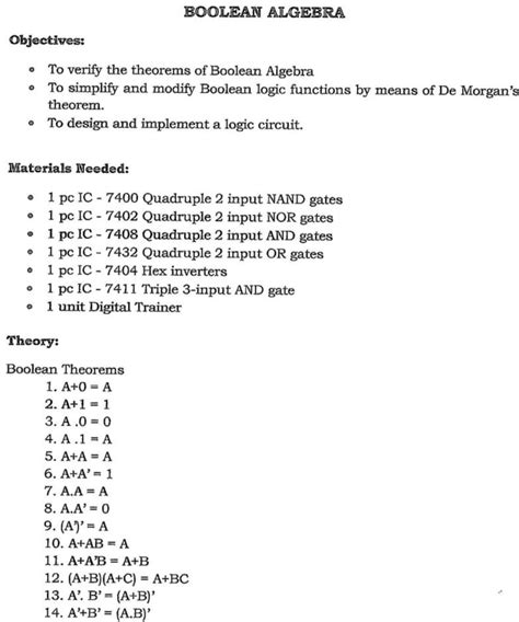 Solved Boolean Algebra Objectives To Verify The Theorems Of