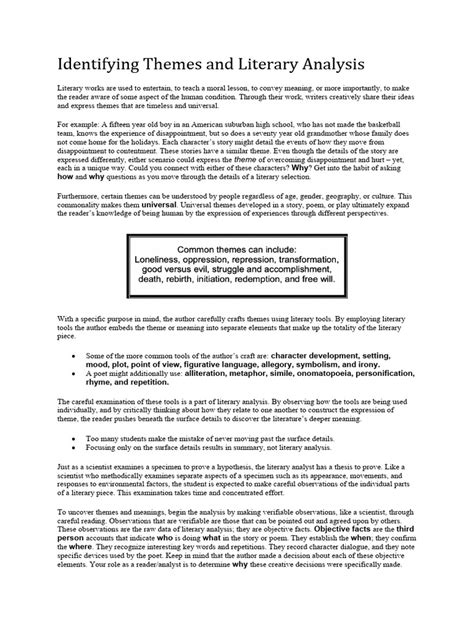 Identifying Themes And Literary Analysis Pdf Analysis Experience