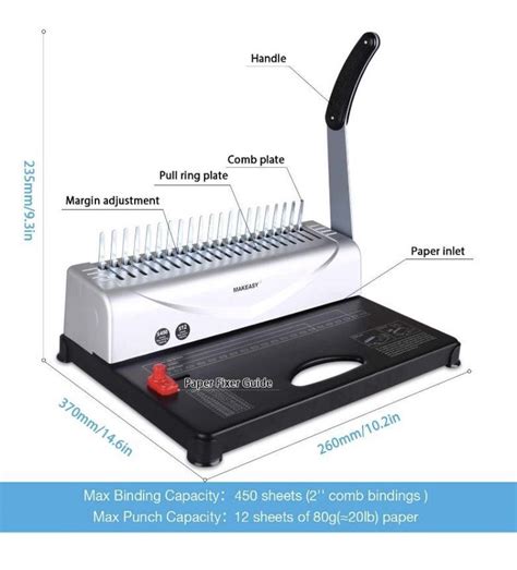 Makeasy Binding Machine 21 Hole 450 Sheet Paper Punch Binder With Starter Kit Comb Binding