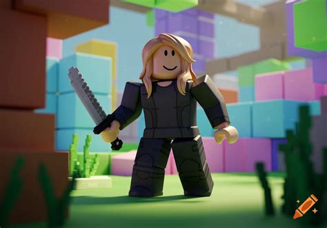 A Blonde Roblox Girl Character In A Dark Outfit Holds A Sword In A