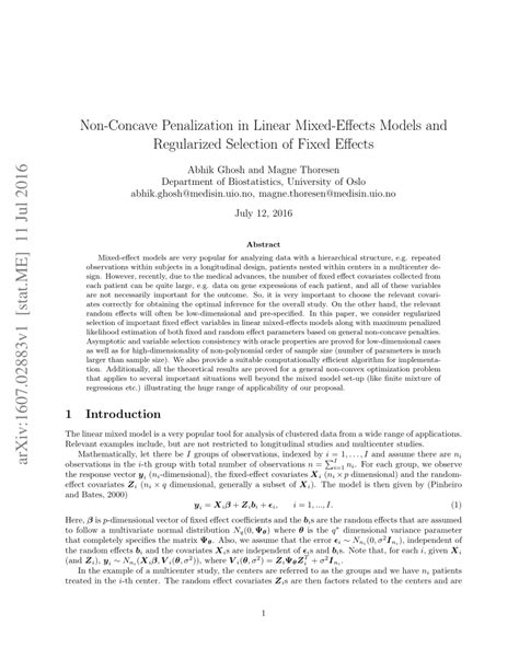 Pdf Non Concave Penalization In Linear Mixed Effects Models And