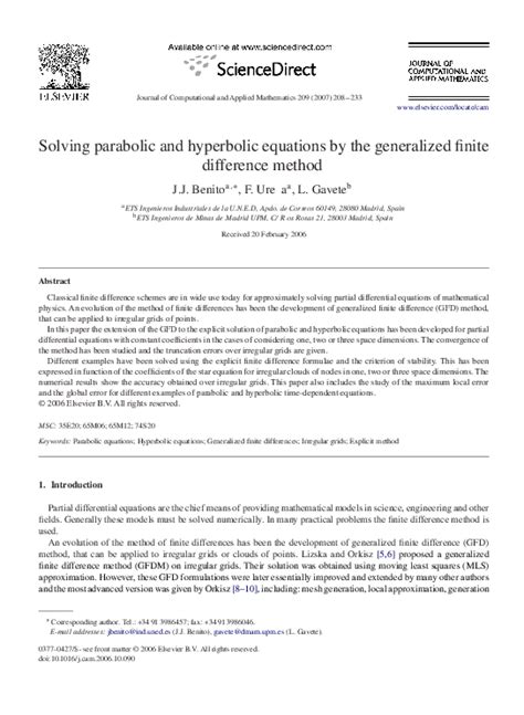Pdf Solving Parabolic And Hyperbolic Equations By The Generalized Finite Difference Method