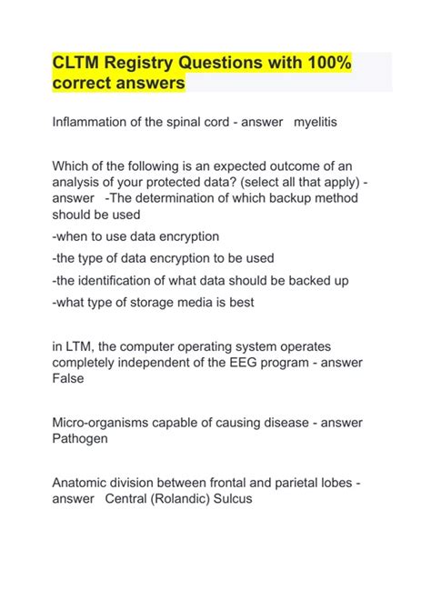Cltm Neurological Examination Actual Exam Questions And Answers Cltm