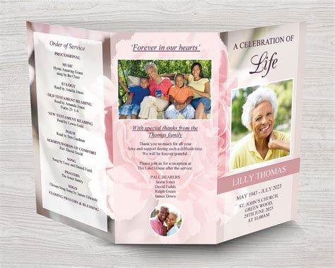 11x17 Trifold Funeral Program Template With Pink Carnations Etsy Uk