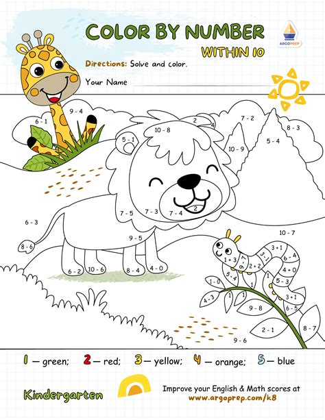 Color By Number Adding Subtracting Within 102 Kindergarten Argoprep
