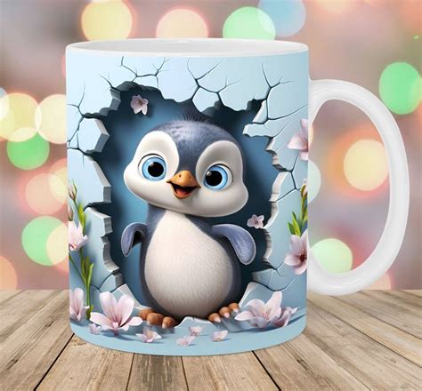 3d Penguin Mug Wrap 11oz And 15oz Mug Template Mug Sublimation Etsy