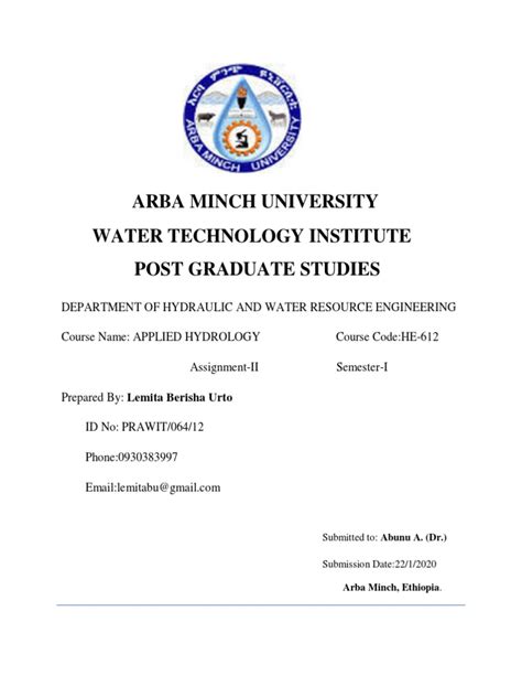 applied hydrology assignment ii solution prepared by lemita beriha urto