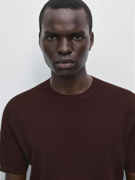 텍스처 니트 반팔 티셔츠 · 보르도 네이비블루 원색 그레이시 그린 · 스웨터 Massimo Dutti