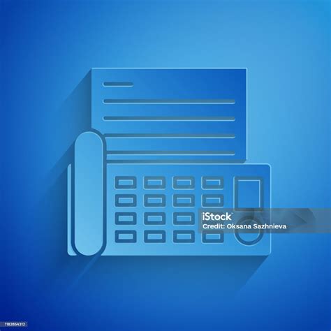 파란색 배경에 격리 된 종이 잘라 팩스 기계 아이콘 사무실 전화 종이 아트 스타일입니다 벡터 일러스트레이션 기계 부분에 대한 스톡 벡터 아트 및 기타 이미지 Istock