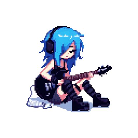 Emo Girl Grs Animated Animated  Non Web Source Blue Hair Emo Fashion Guitar