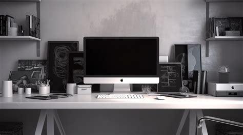 기술 액세서리 및 장식으로 3d 렌더의 현대적인 홈 오피스 책상 사무실 공장 집 책상 데스크탑 배경 일러스트 및 사진 무료