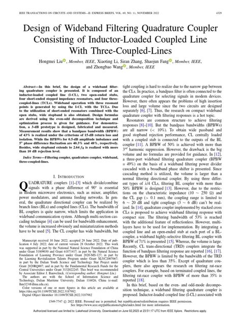 1 design of wideband filtering quadrature coupler consisting of