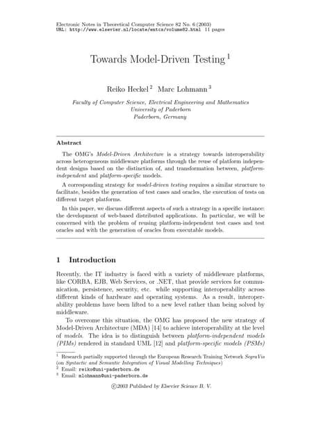 Towards Model Driven Testing Pdf