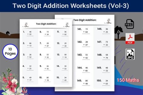 Two Digit Addition Worksheet Vol 3 Graphic By Hitubrand Creative Fabrica