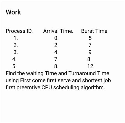 Solved Find The Waiting Time And Turnaround Time Using First