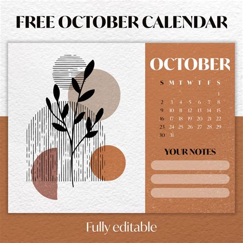 Free Modern October Calendar Masterbundles