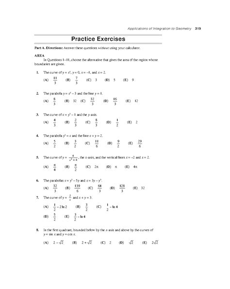 Ap Calculus Chapter 7 Applications Of Integration To Gemetry Questions Practice Exercises