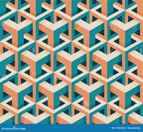 Vector Seamless Isometric Hexagonal Cube Structure Vintage Pattern In