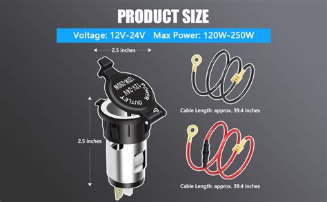 1 Pack 12v Cigarette Lighter Socket Waterproof 12v Outlet With Cover And Wiring