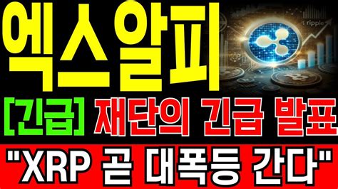 리플엑스알피 코인전망 긴급 재단의 긴급 발표 리플 Xrp 곧 대폭등 간다 Youtube