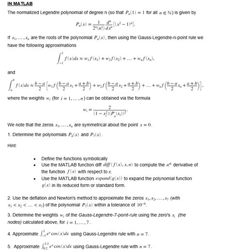 In Matlab The Normalized Legendre Polynomial Of