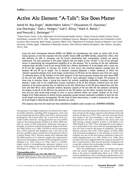 Active Alu Element “a Tails” Size Does Matter Docslib