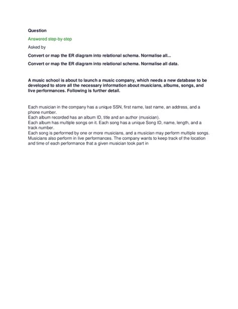 Convert Or Map The Er Diagram Into Relational Schema Normalise All Data