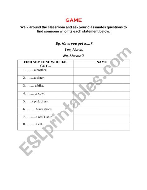 Game Esl Worksheet By Crina
