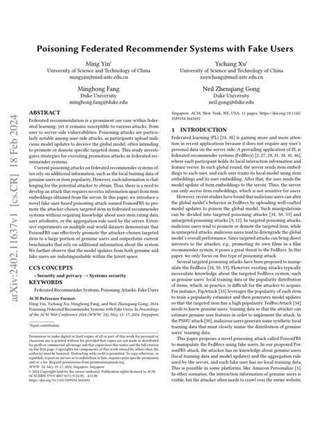 Pdf Poisoning Federated Recommender Systems With Fake Users