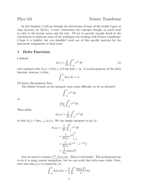 Phys 531 Fourier Transforms