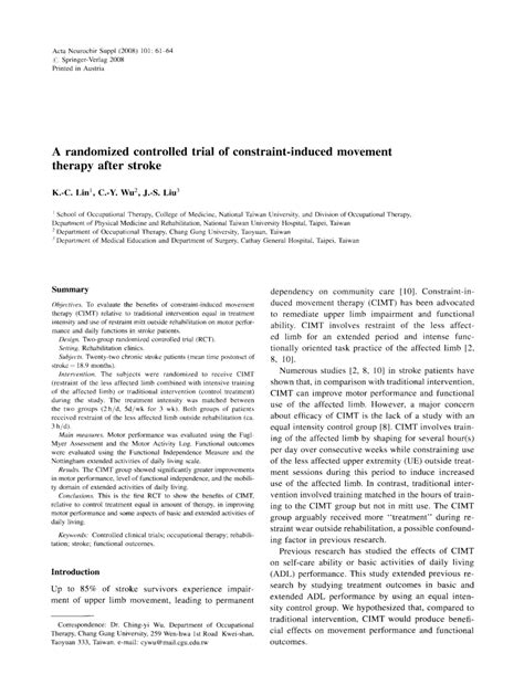 Pdf A Randomized Controlled Trial Of Constraint Induced Movement Therapy After Stroke