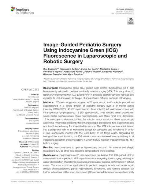 Pdf Image Guided Pediatric Surgery Using Indocyanine Green Icg Fluorescence In Laparoscopic