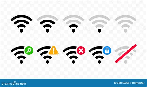 Wi Fi Symbol Full And Weak Signal Indicators Symbols For Searching Warnings Errors Security
