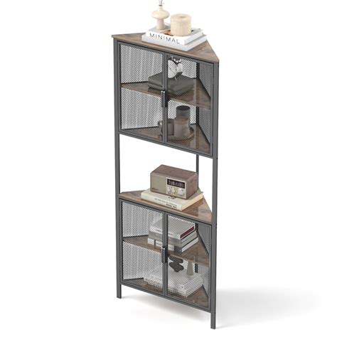 17 Stories 5 Tier Shelves With Metal Mesh Door Bookcase Storage Shelf Corner Shelf For Small