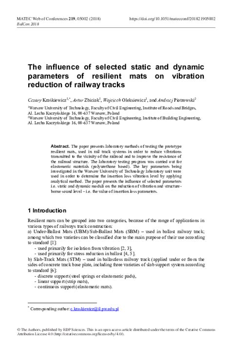 Pdf Impacts Of Resilient Mats On Railway Vibration Reduction