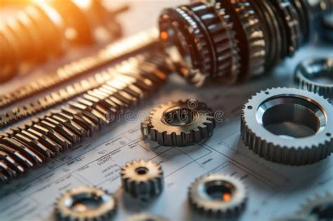 Examine Gear System Precision And Design For Engine Components And Engineering Principles Stock