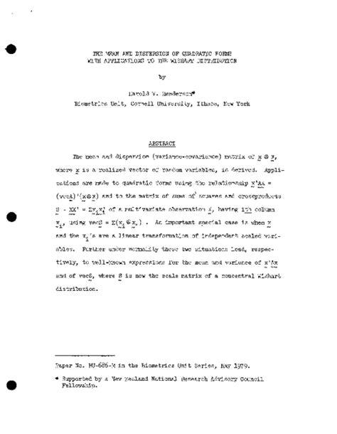 Pdf The Mean And Dispersion Of Quadratic Forms With Applications To The Wishart Distribution