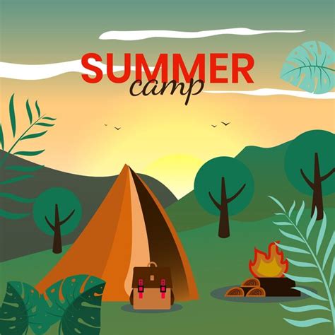 여름 캠프 배경 일러스트 프리미엄 벡터 프리미엄 벡터