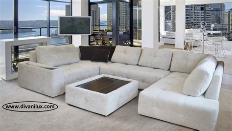 Пе-образен диван с табуретка тип маса по поръчка 1061