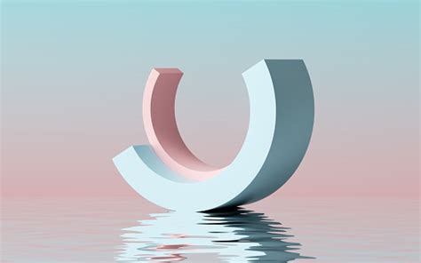 분홍색 파란색 둥근 아치 모양과 젖은 바닥에 물에 반사와 3d 렌더링 추상 현대 최소한의 배경 추상적인에 대한 스톡 사진 및 기타 이미지 Istock