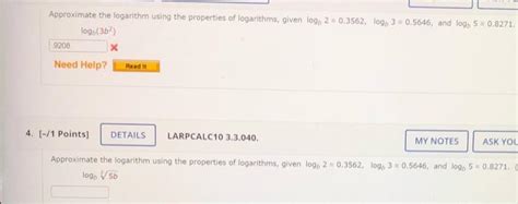 solved approximate the logarithm using the properties of