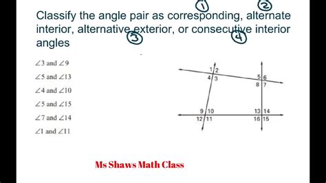 Classify Each Angle As Corresponding Alternate Interior Alternate